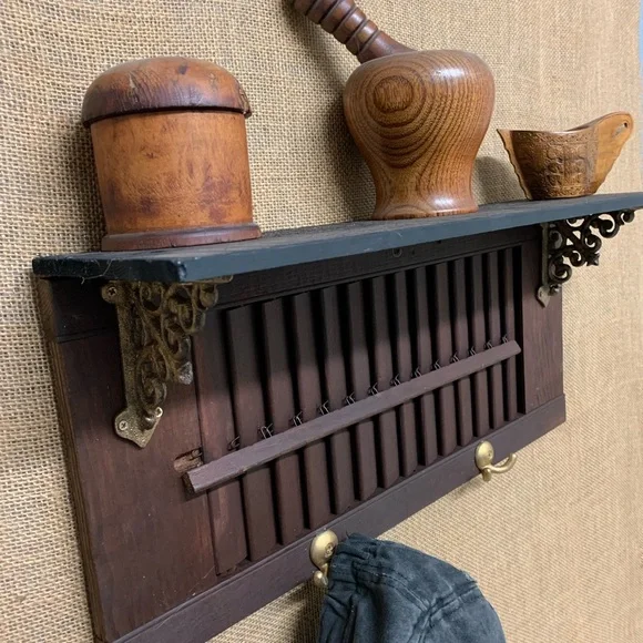 Primitive Wall Shelf With Pegs